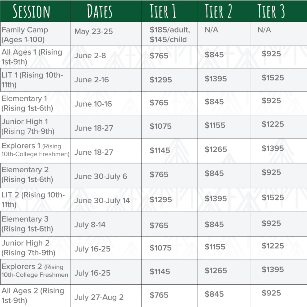 2025 Dates & Rates - Gravatt Camp & Conference Center